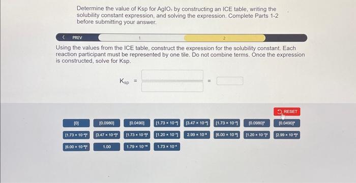 Solved Determine the value of Ksp for AgIO, by constructing | Chegg.com