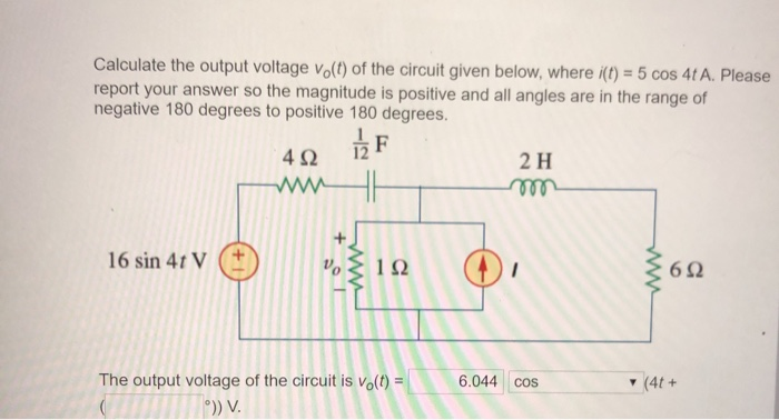 Solved Calculate the output voltage vo(t) of the circuit | Chegg.com