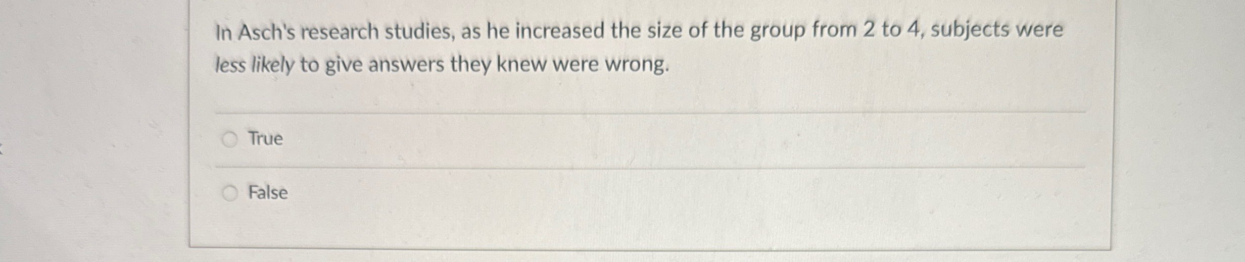 Solved In Asch's research studies, as he increased the size | Chegg.com