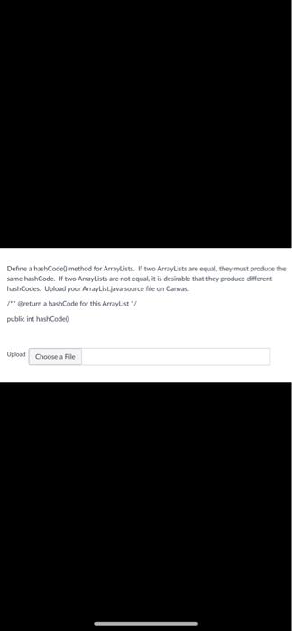 Solved Define a hashCodel method for ArrayLists. If two | Chegg.com