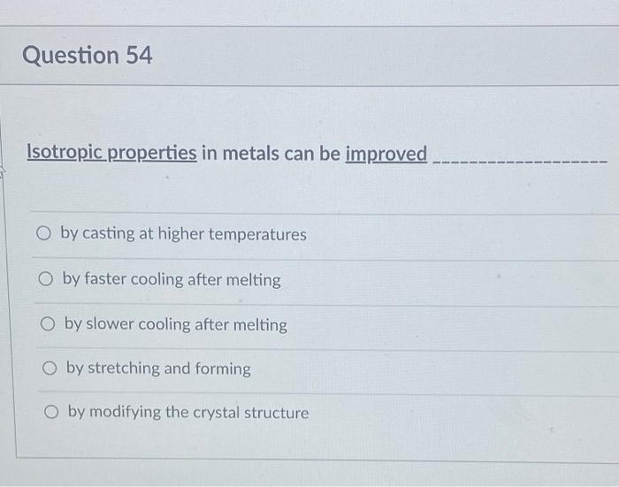 Solved Question 54 Isotropic properties in metals can be | Chegg.com