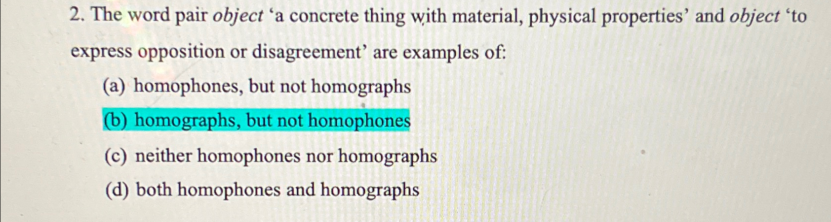 Solved The word pair object 'a concrete thing with material, | Chegg.com