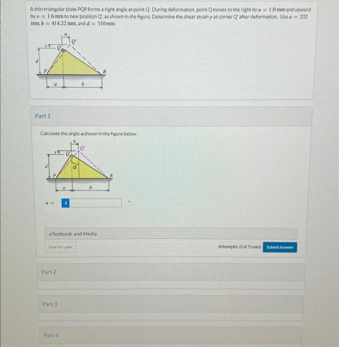 Solved A thin triangular plate PQR forms a right angle at | Chegg.com