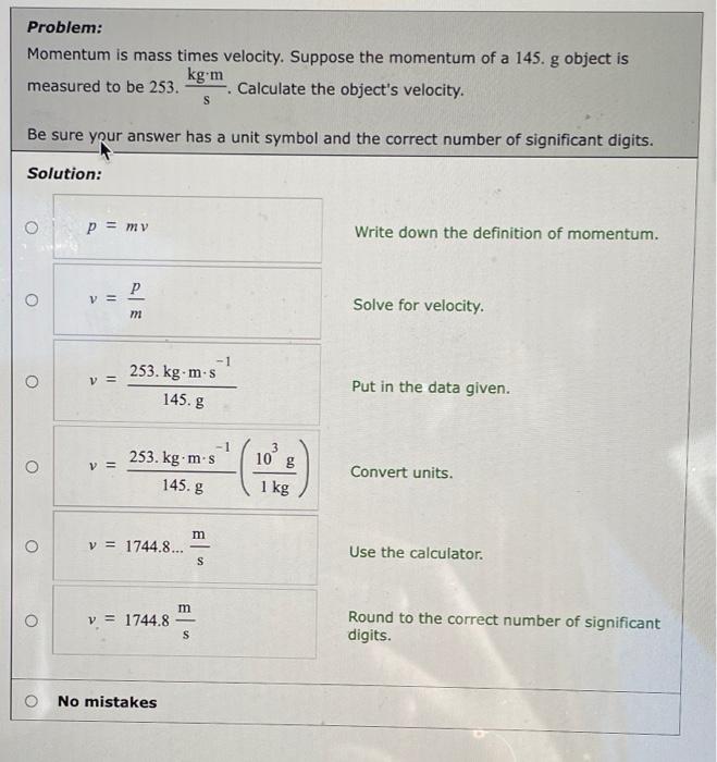 Solved Problem: Momentum is mass times velocity. Suppose the | Chegg.com