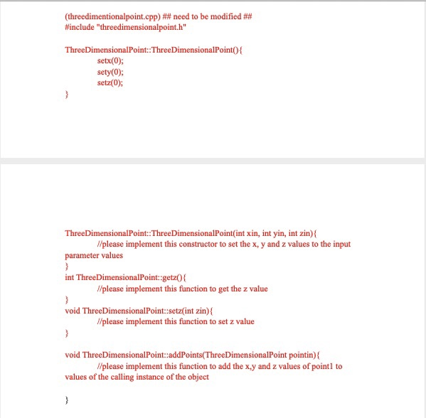 Solved Instructions Please implement the functions for the | Chegg.com