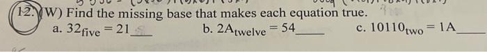 2. W) Find the missing base that makes each equation | Chegg.com