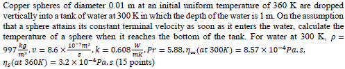 Solved Copper spheres of diameter 0.01m ﻿at an initial | Chegg.com