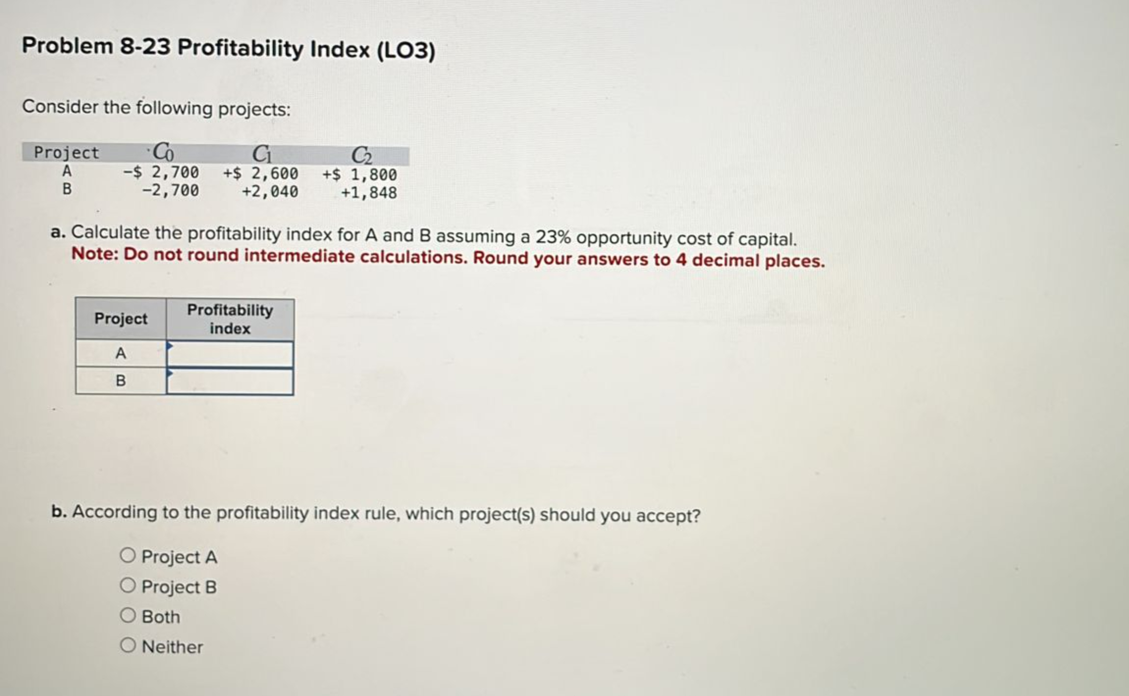 Solved Problem 8-23 ﻿Profitability Index (LO3)Consider the | Chegg.com