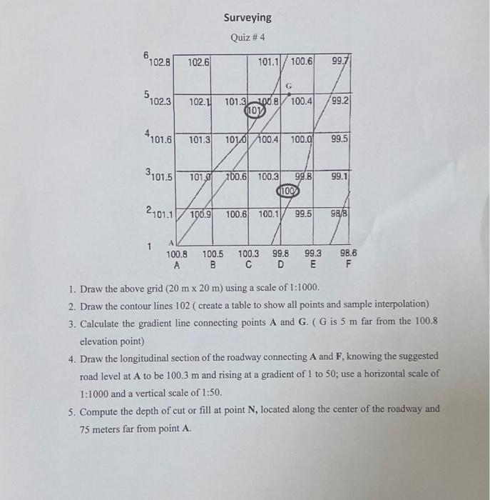 Solved Quiz \# 4 1. Draw the above grid (20 m×20 m) using a | Chegg.com