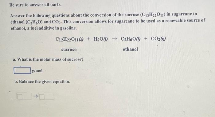 Solved Be sure to answer all parts. Answer the following | Chegg.com