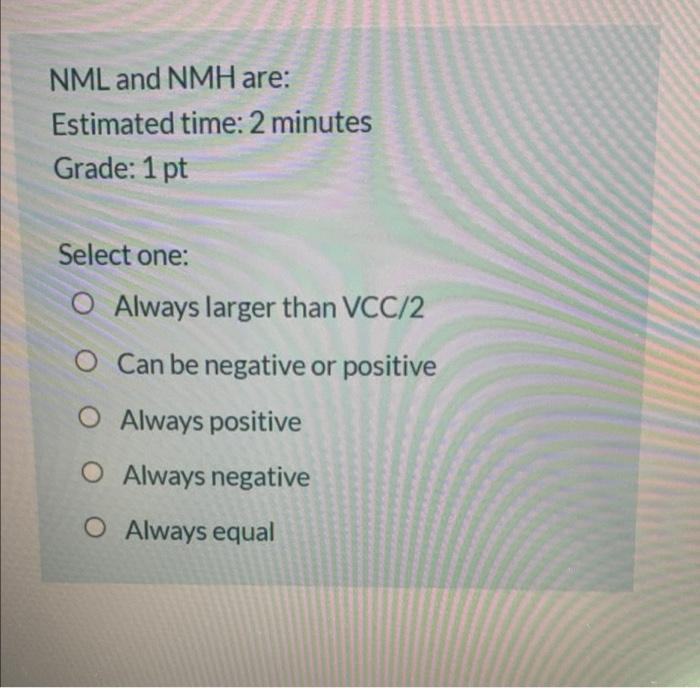 Solved NML and NMH are: Estimated time: 2 minutes Grade: 1 | Chegg.com