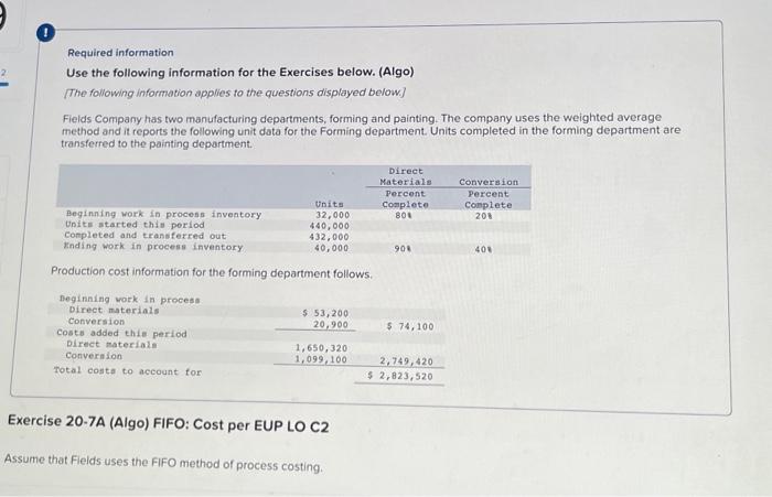 \r\nExercise 20-7A (Algo) FIFO: Cost per EUP LO C2 | Chegg.com