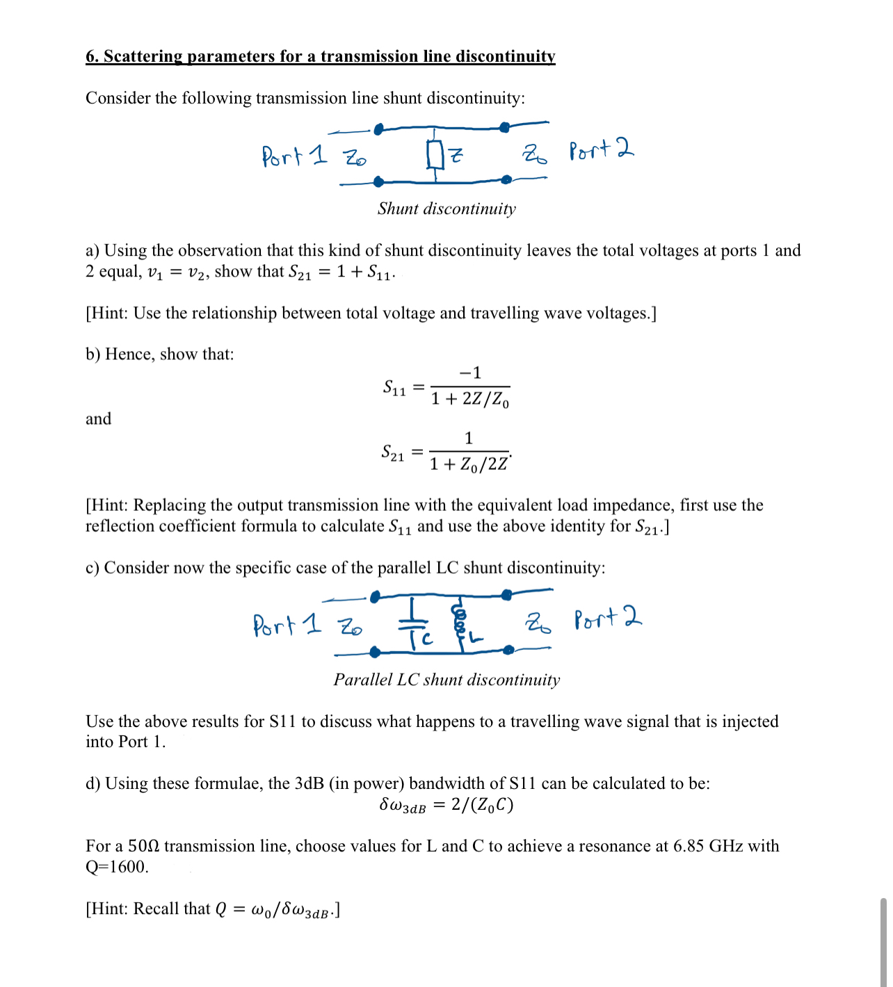 Solved Scattering parameters for a transmission line | Chegg.com