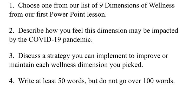Solved 1. Choose one from our list of 9 Dimensions of | Chegg.com