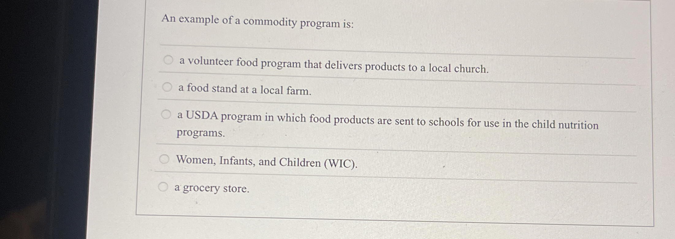 Solved An example of a commodity program is:a volunteer food | Chegg.com