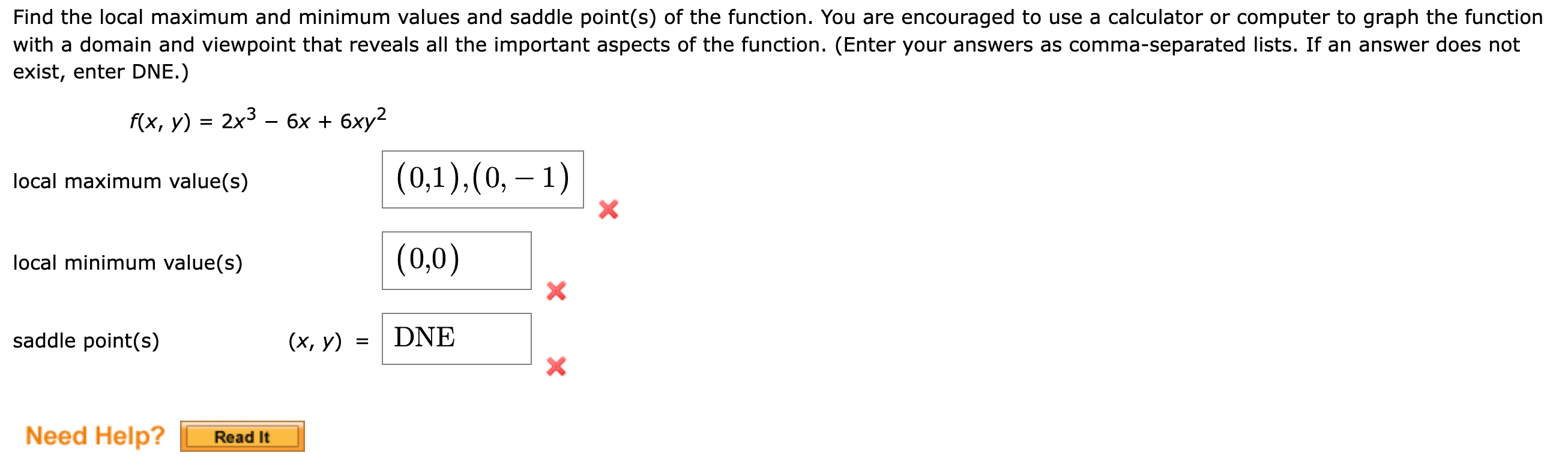 Solved Find the local maximum and minimum values and saddle | Chegg.com