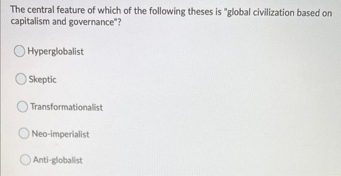 Solved The central feature of which of the following theses | Chegg.com