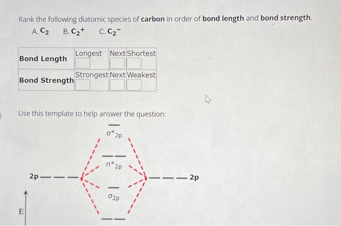 Rank the following diatomic species of carbon in | Chegg.com