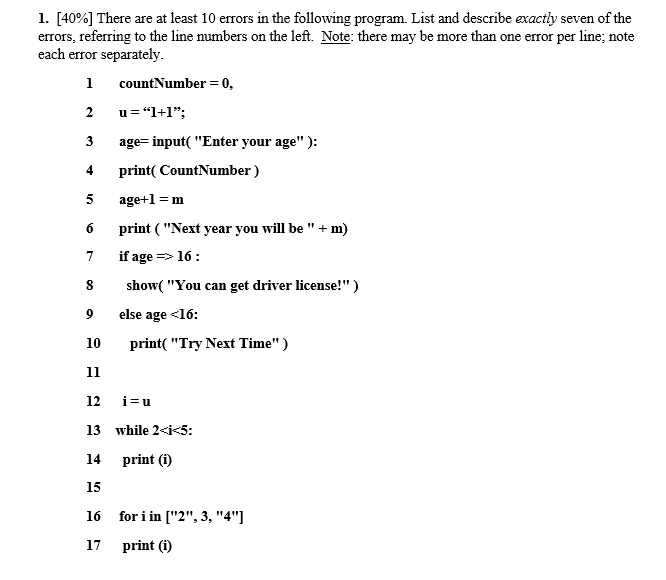 Solved There are at least 10 ﻿errors in the following | Chegg.com