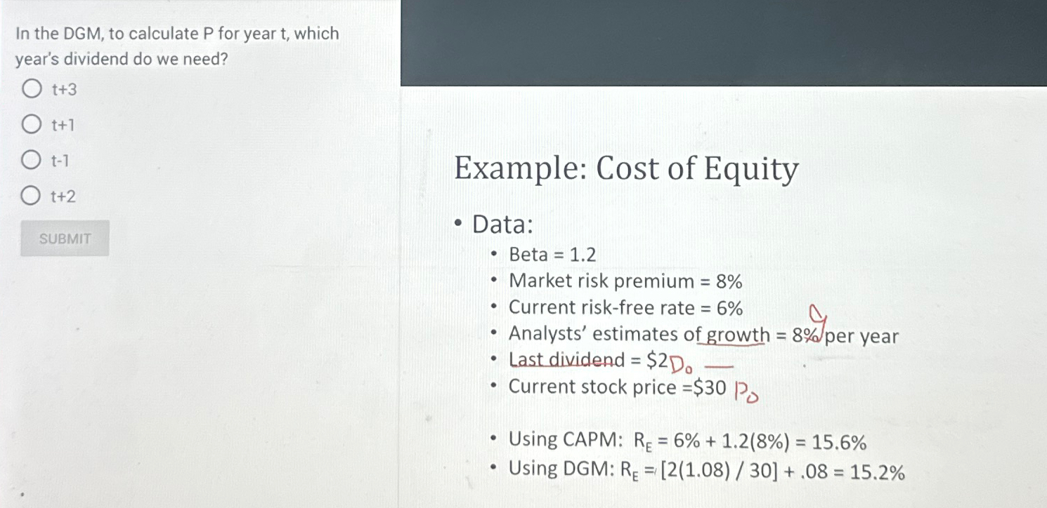 Solved In the DGM, ﻿to calculate P ﻿for year t, ﻿which | Chegg.com