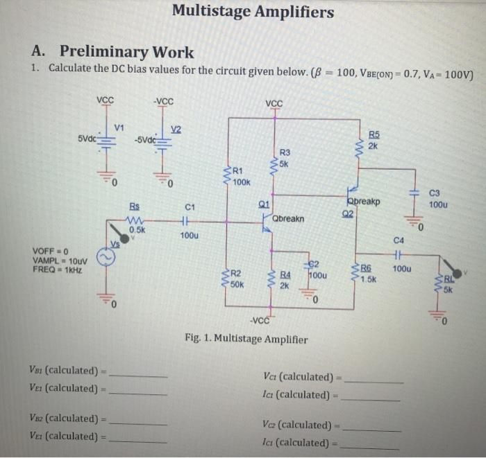 Solved Multistage Amplifiers A. Preliminary Work 1. | Chegg.com