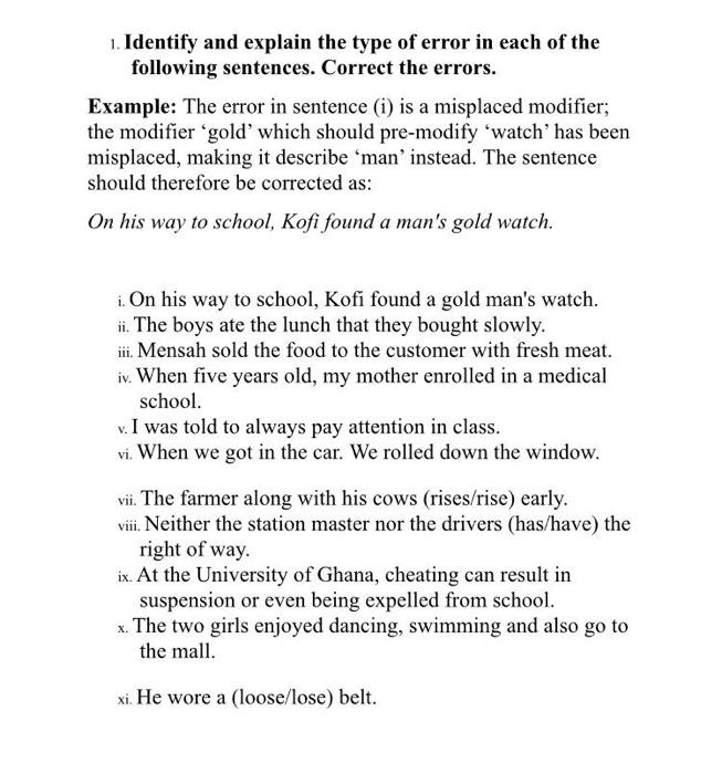 Solved 1. Identify and explain the type of error in each of | Chegg.com