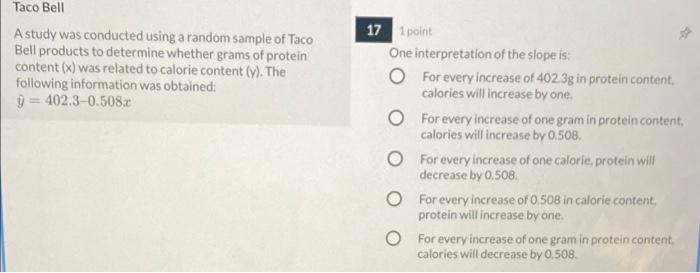 Solved Taco Bell A study was conducted using a random sample | Chegg.com
