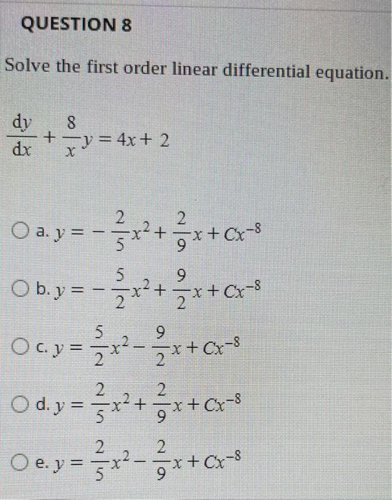 Solved Solve the first order linear differential equation. | Chegg.com