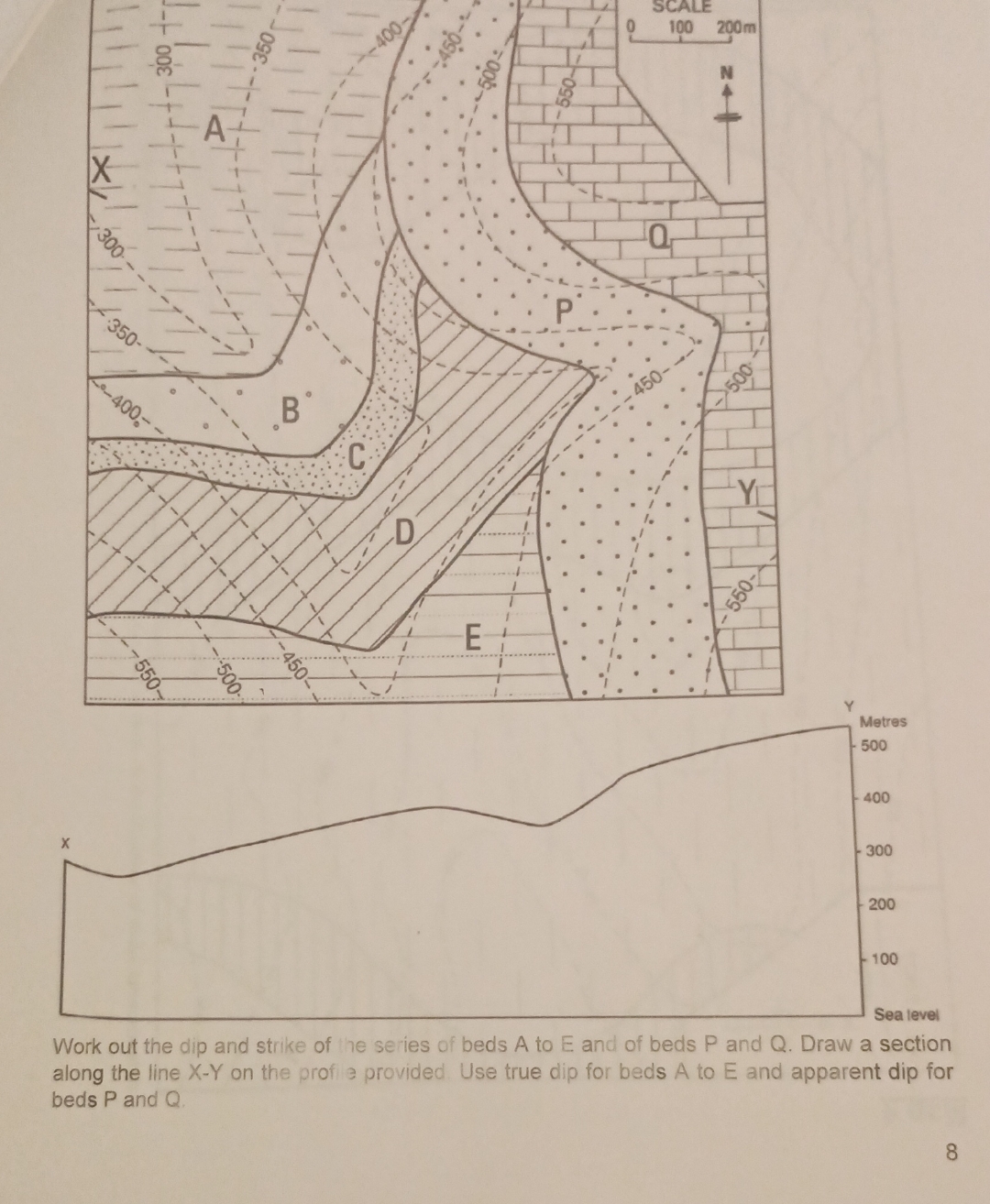Solved Work out the dip and strike of he series of beds A | Chegg.com