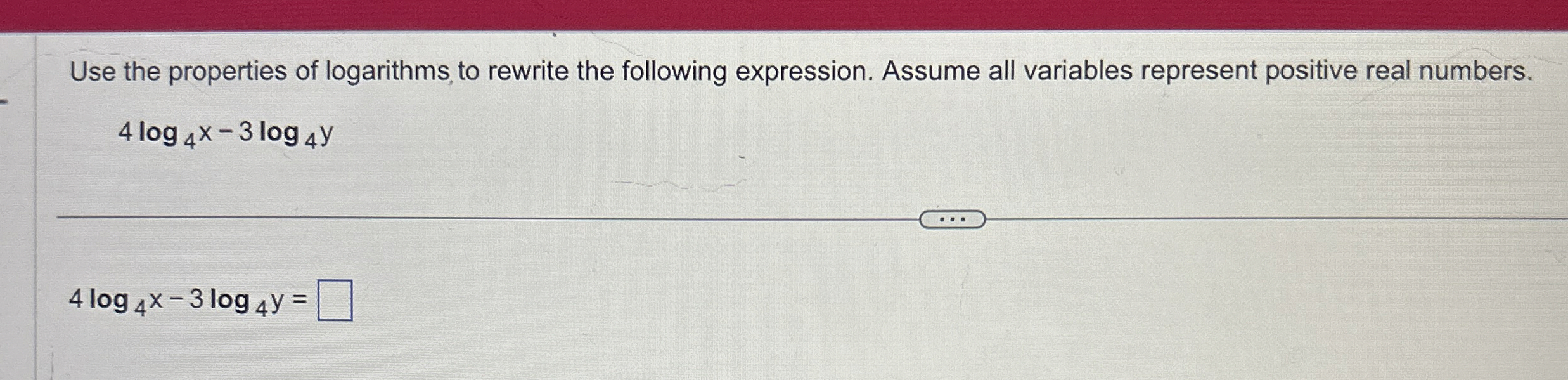 Solved Use the properties of logarithms, to rewrite the | Chegg.com