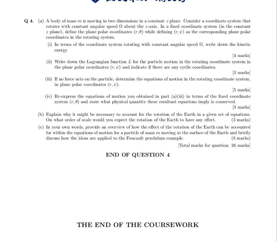 Solved Q 4 a A Body Of Mass M Is Moving In Two Dimensions Chegg