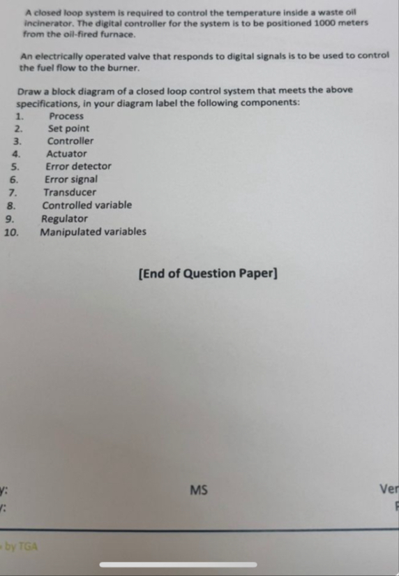 A closed loop system is required to control the | Chegg.com