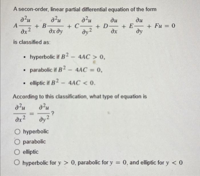 Solved A Secon Order Linear Partial Differential Equation