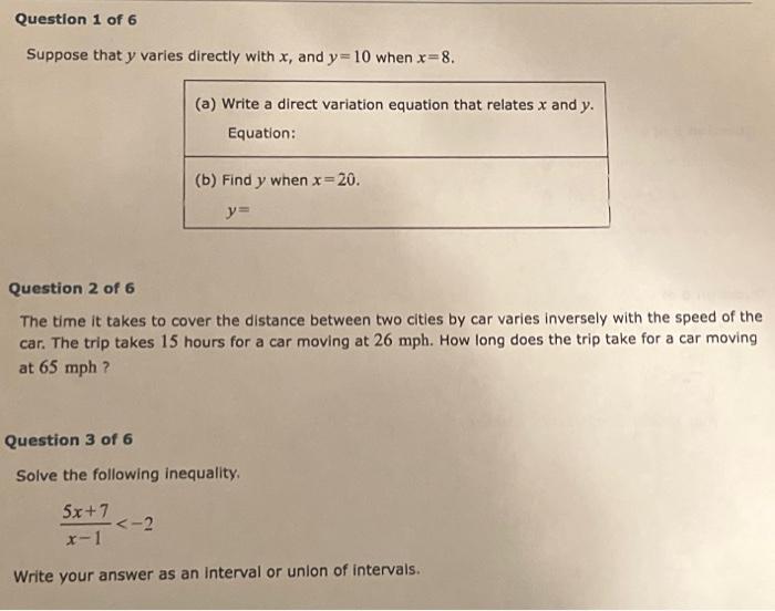 Solved Question 1 of 6 Suppose that y varies directly with | Chegg.com
