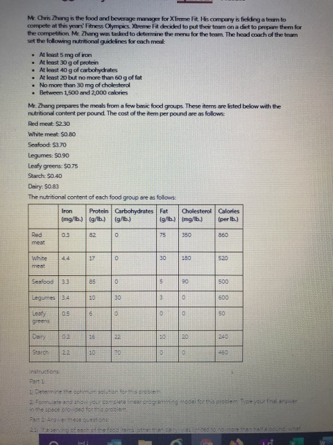 Solved Instructions: Part 1: 1) Determine the optimum | Chegg.com