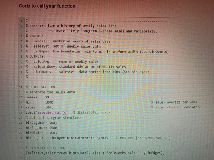 Solved In MatLab language; Given weekly sales data, find the | Chegg.com