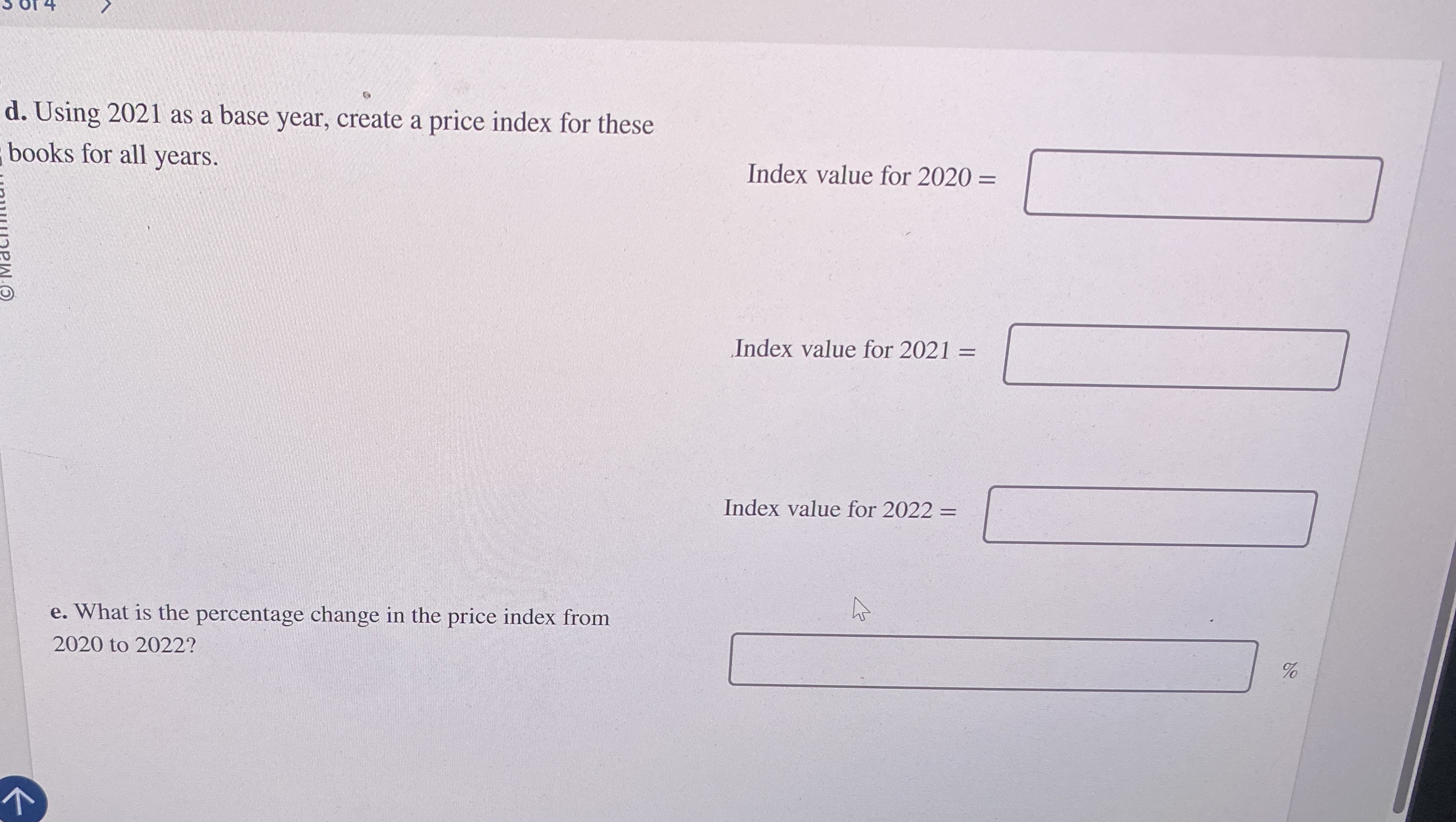 d. ﻿Using 2021 ﻿as a base year, create a price index | Chegg.com