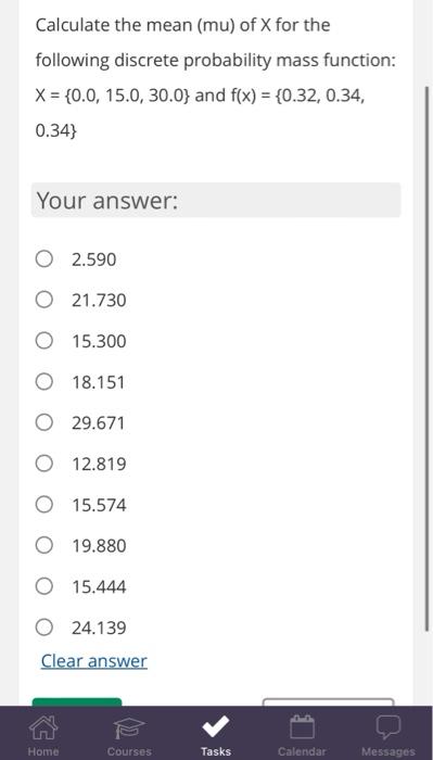 Solved Calculate the mean (mu) of X for the following | Chegg.com