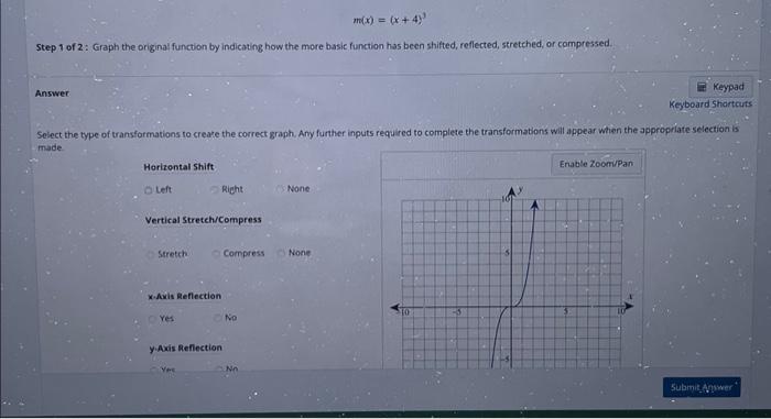 Solved m(x) = (x +4)³ Step 1 of 2: Graph the original | Chegg.com