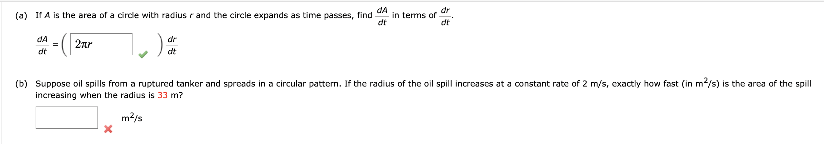 Solved (b)Suppose oil spills from a ruptured tanker and | Chegg.com
