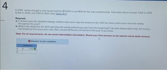 Solved 4 In 2019, Jessica bought a new heavy truck for | Chegg.com