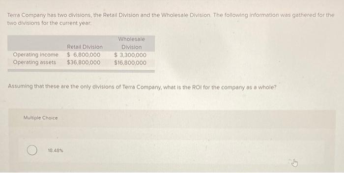 Solved Terra Company has two divisions, the Retall Division | Chegg.com