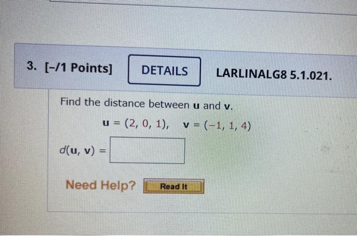 Solved Find the distance between u and v. | Chegg.com