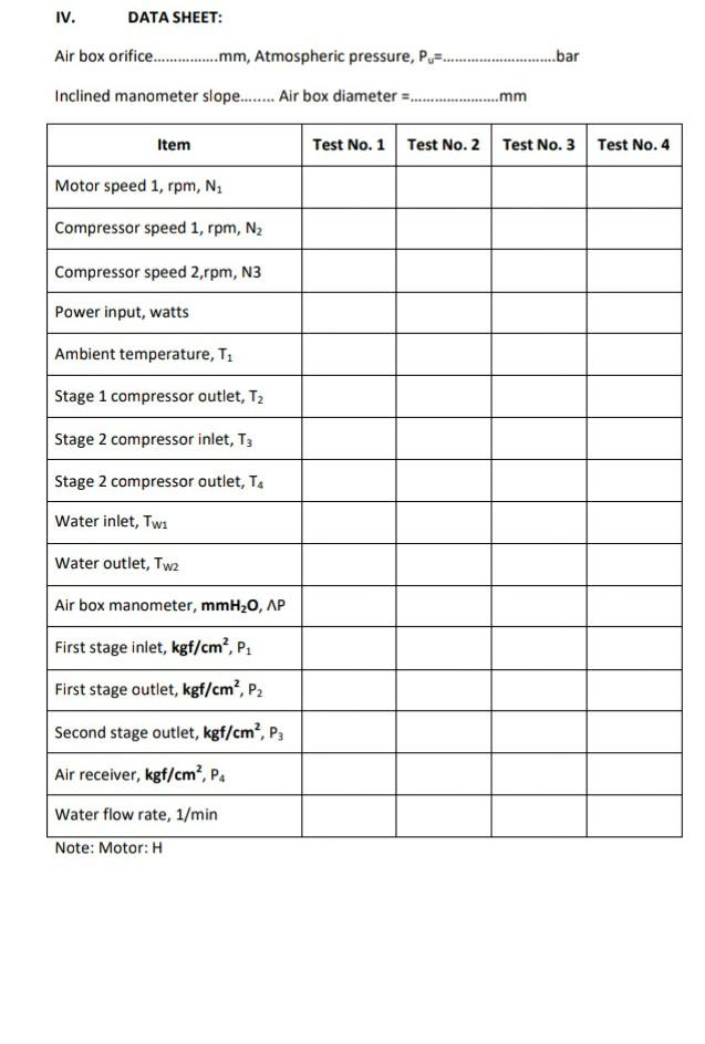 Solved Experiment 2: Two STAGE COMPRESSOR I. AIM: To | Chegg.com