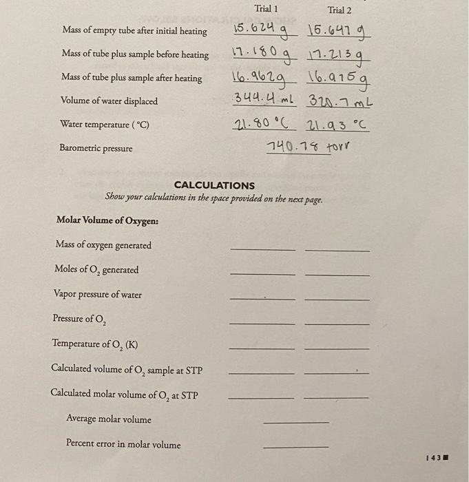 Solved CALCULATIONS Show your calculations in the space | Chegg.com