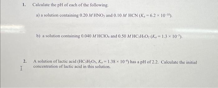 Solved 1. X Calculate the pH of each of the following. a) a | Chegg.com