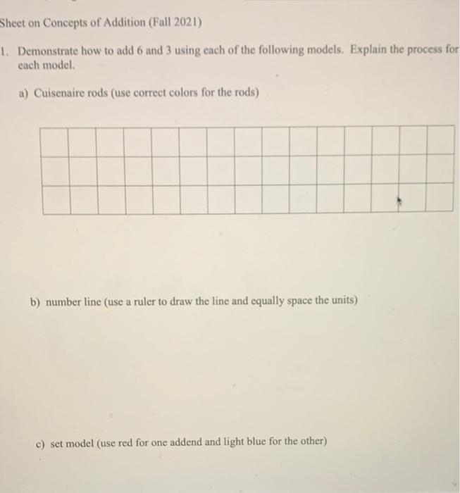Solved Sheet on Concepts of Addition (Fall 2021) 1. | Chegg.com