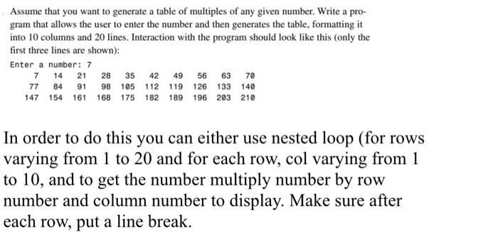 Solved Assume that you want to generate a table of multiples | Chegg.com