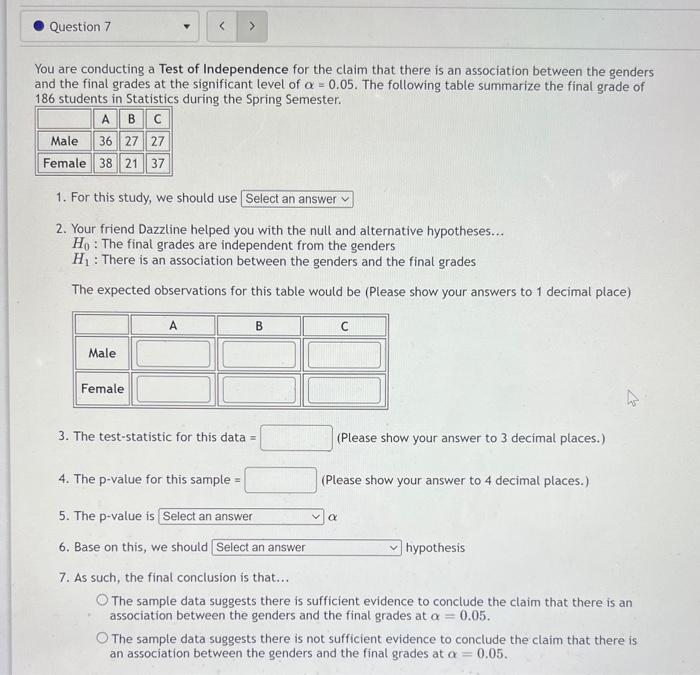 Solved You are conducting a Test of Independence for the | Chegg.com