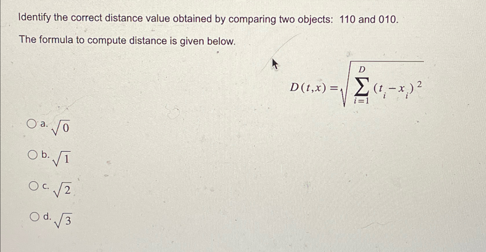 Identify the correct distance value obtained by | Chegg.com